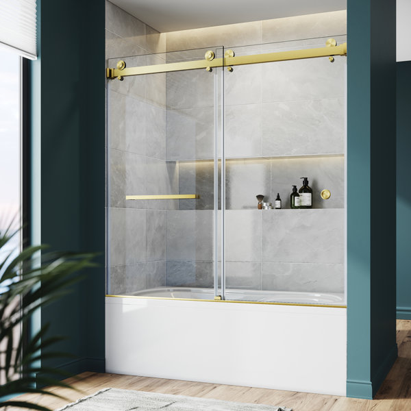 Unikoo 56'' - 60'' W x 66'' H Double Sliding Frameless Tub Door with Clear Glass & Reviews | Wayfair